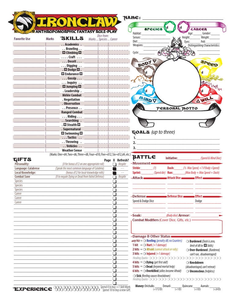 Ironclaw RPG Character Sheet Template | PDF | Gaming | Role Playing Games