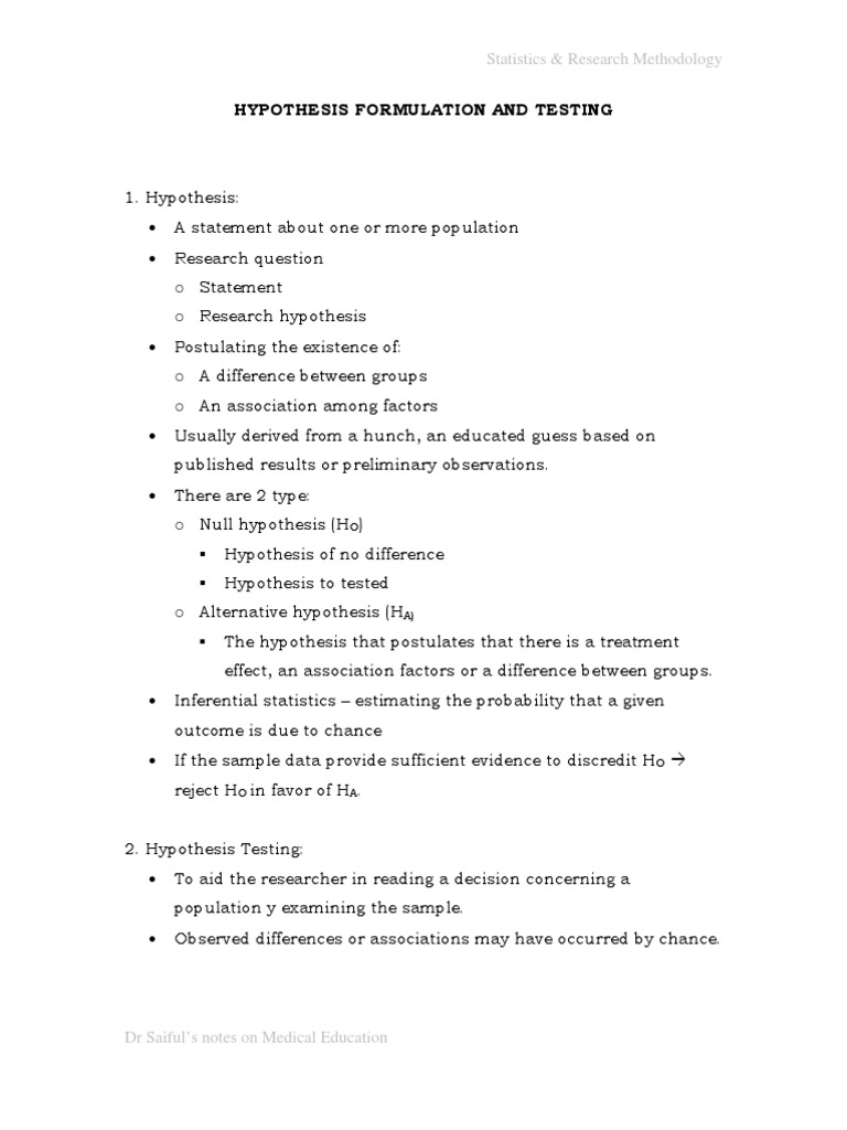 Hypothesis Formulation and Testing | PDF | P Value | Statistical ...