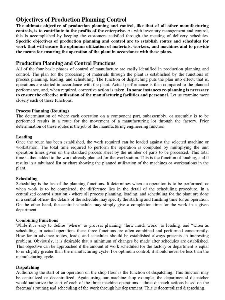 Objectives of Production Planning and Control | Download Free PDF ...