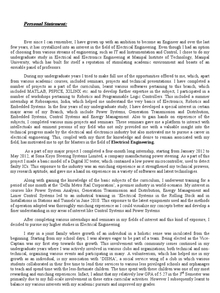 Model Personal Statement | Download Free PDF | Engineering | Electrical ...