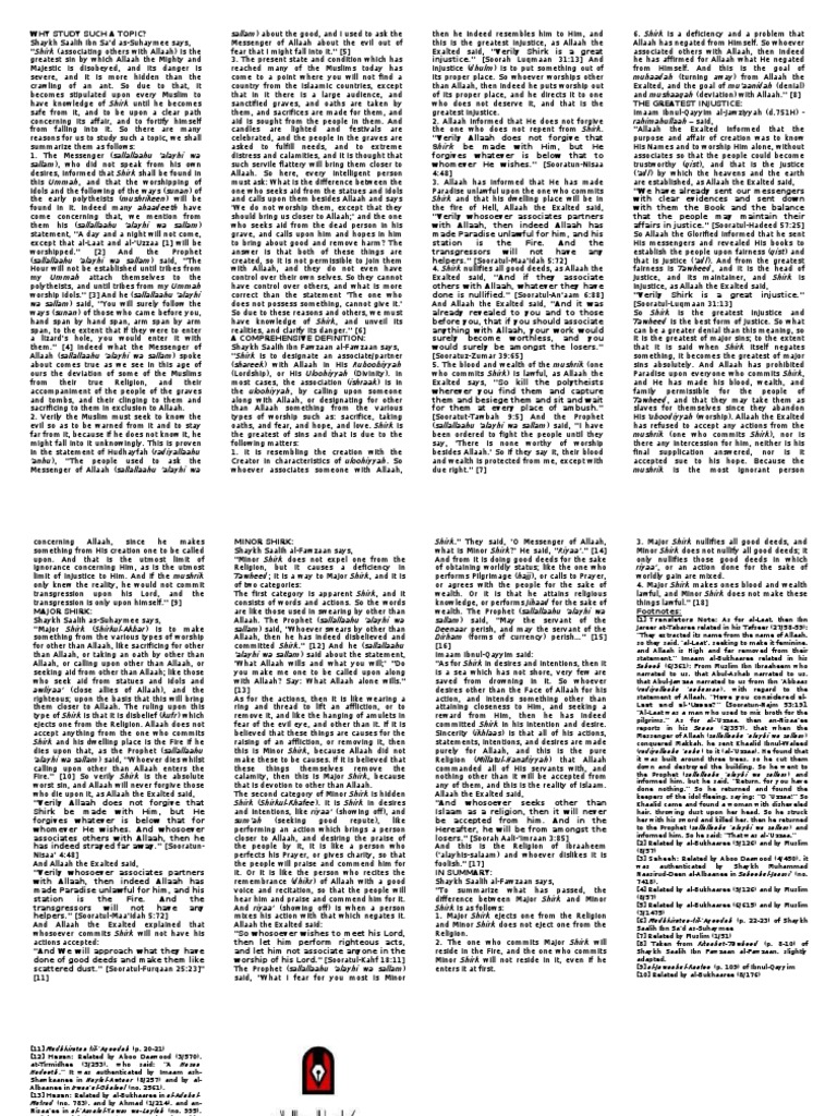 Shirk And Its Divisions Pdf Islamic Theology Sin