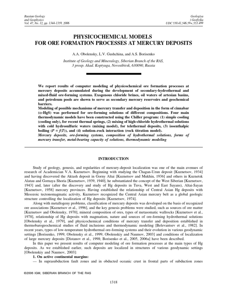 Physicochemical Models For Ore Formation Processes at Mercury Deposits ...
