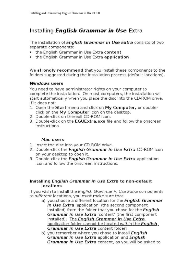 Installing English Grammar in Use Extra | PDF | Installation (Computer ...