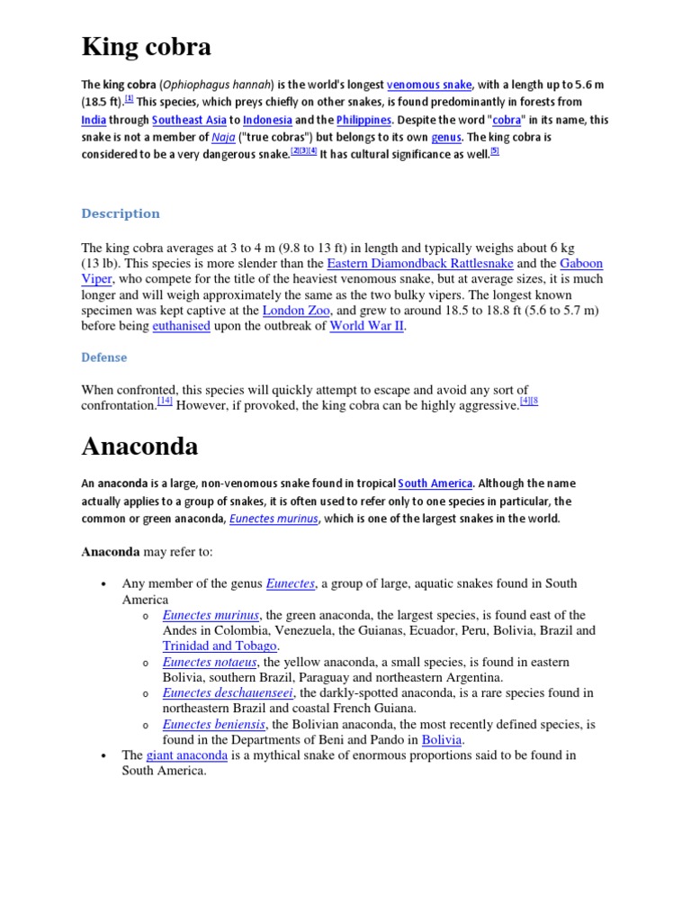 King Cobra: Description | PDF | Rattlesnake | Lepidosaurs