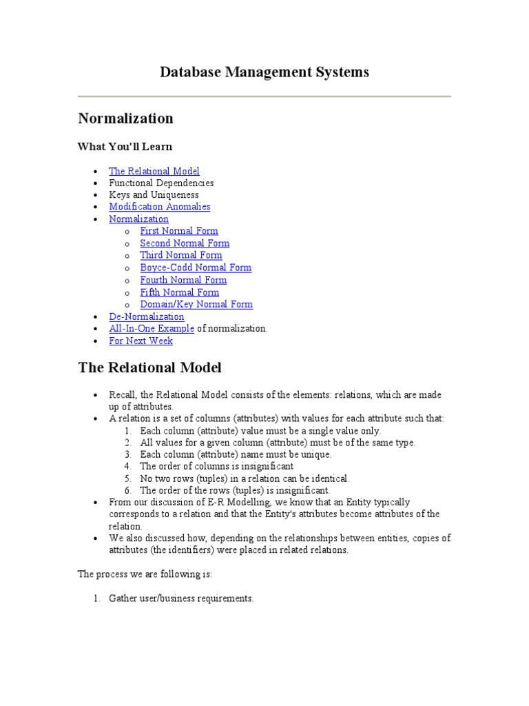 DBMS Normalization | PDF | Relational Model | Data Model