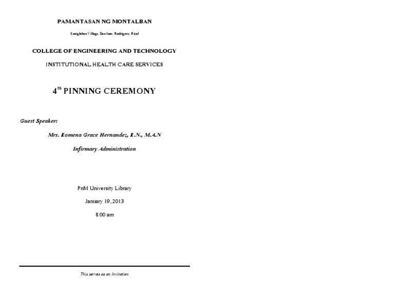 Sample Invitation - Pinning | PDF