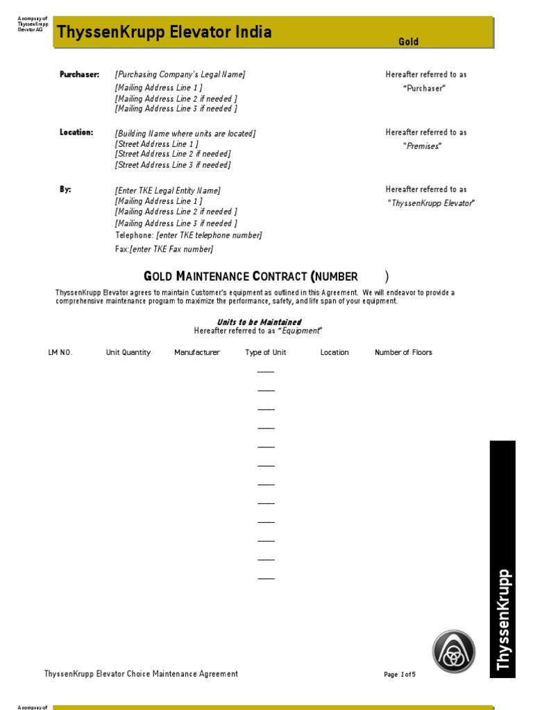 Blank_-_Gold_Maintenance_Contract_India.pdf | Elevator | Invoice