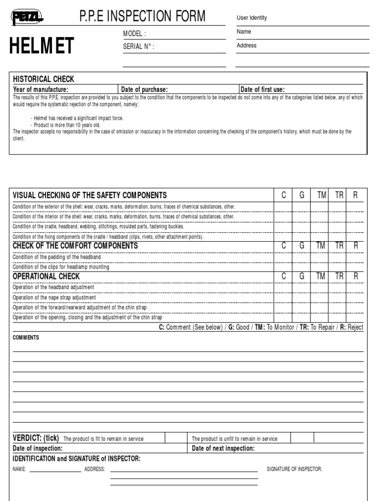 Safety Helmet Inspection Checklist | PDF