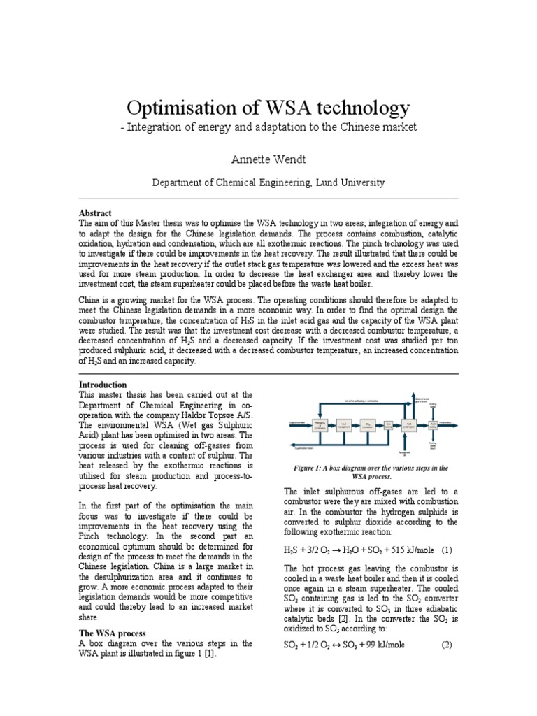 Optimization of Wsa Technology | PDF | Heat Exchanger | Enthalpy