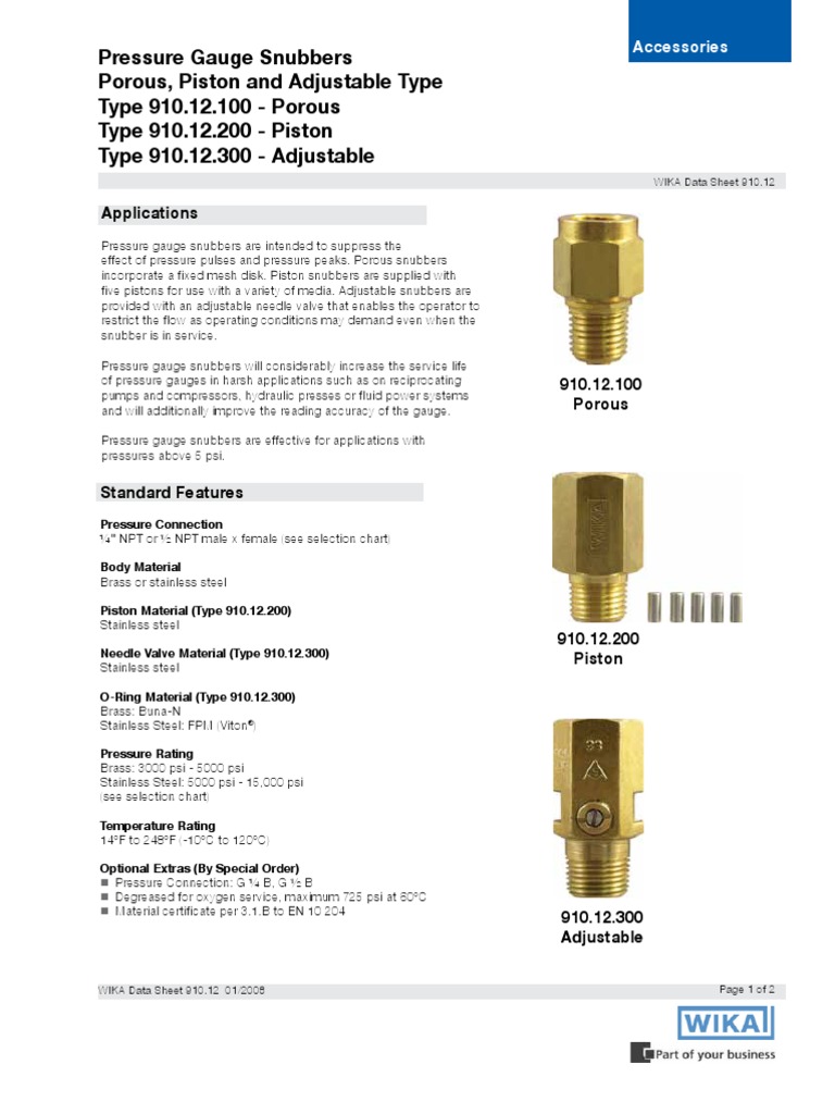 Snubber PDF | PDF | Pressure Measurement | Valve