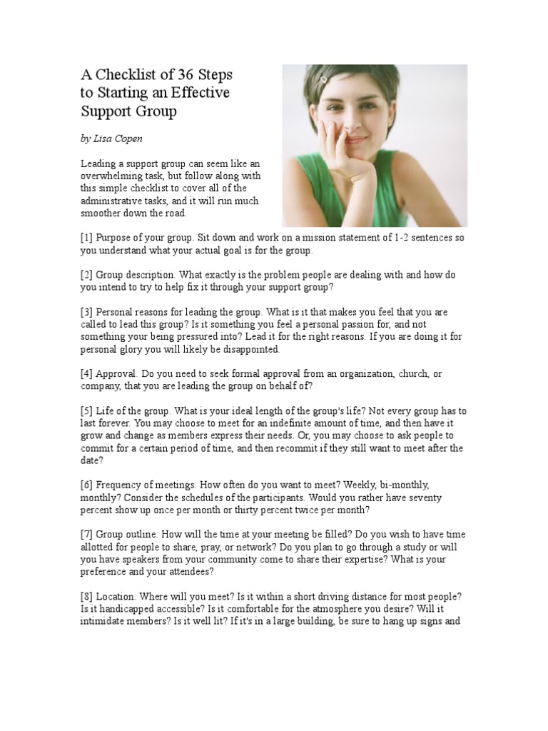 Starting a Support Group Checklist | PDF | Mass Media | World Wide Web