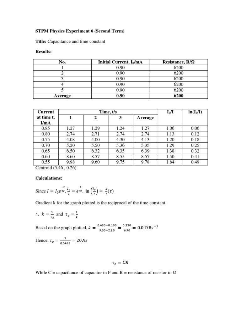 Capacitance and Time Constant Experiment | PDF | Technology & Engineering