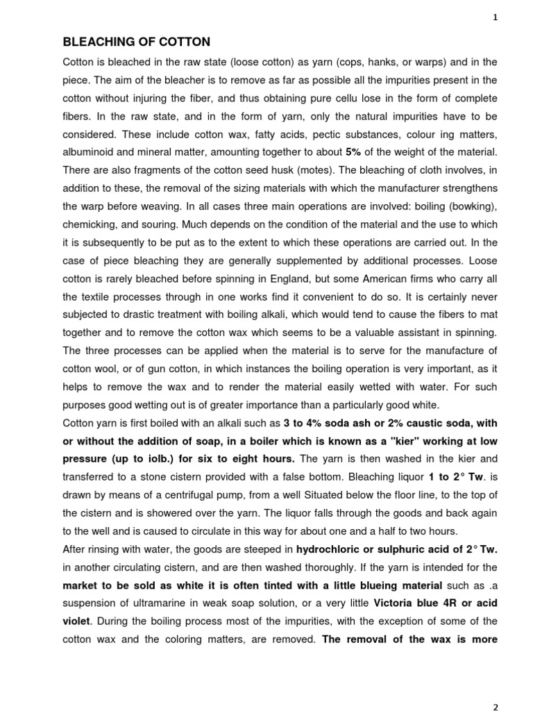 Bleaching of Cotton - Kier, Liquor, Cloth, Boiling and Soda | PDF ...