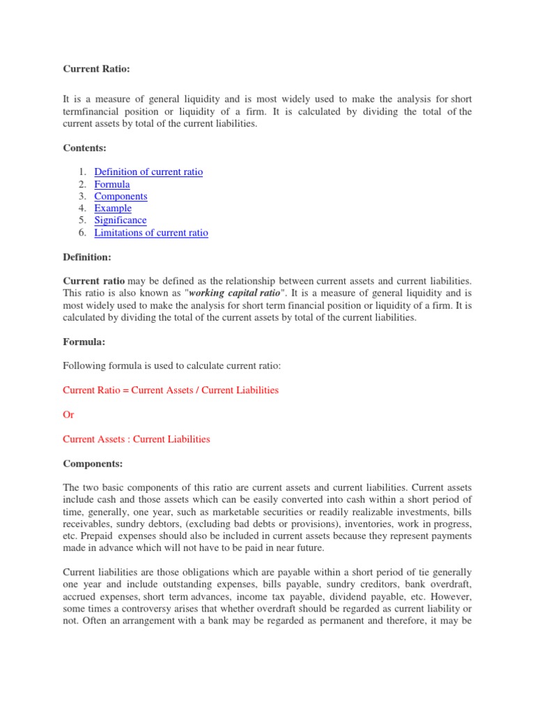 Current Ratio:: Definition of Current Ratio Formula Components Example ...