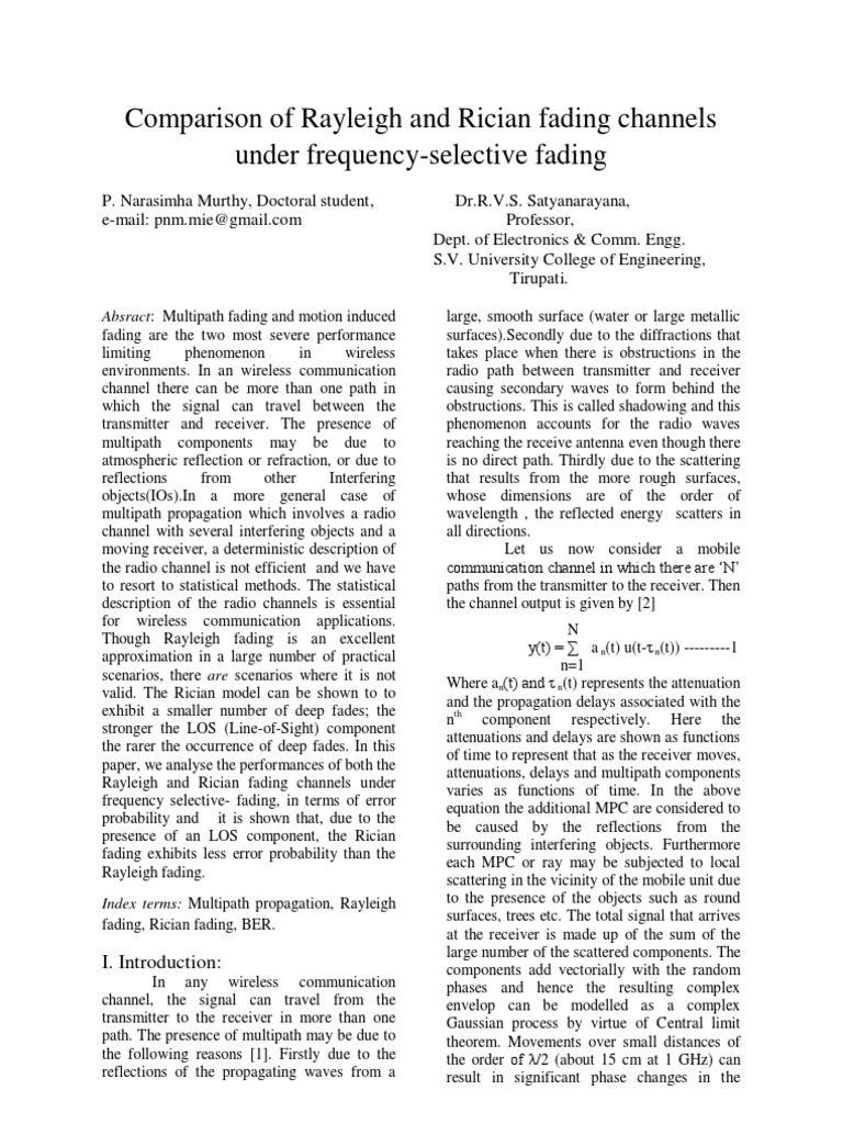 Rayleigh vs Rician Fading Analysis | PDF | Motion (Physics ...