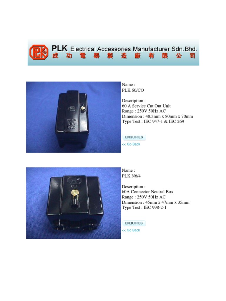 PLK 60A Neutral Link and Cut Out Unit | PDF
