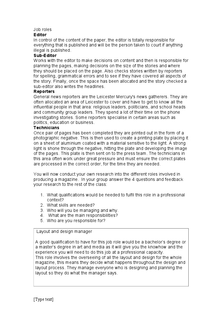 Student Magzine Job Roles | PDF | Editing | Journalism