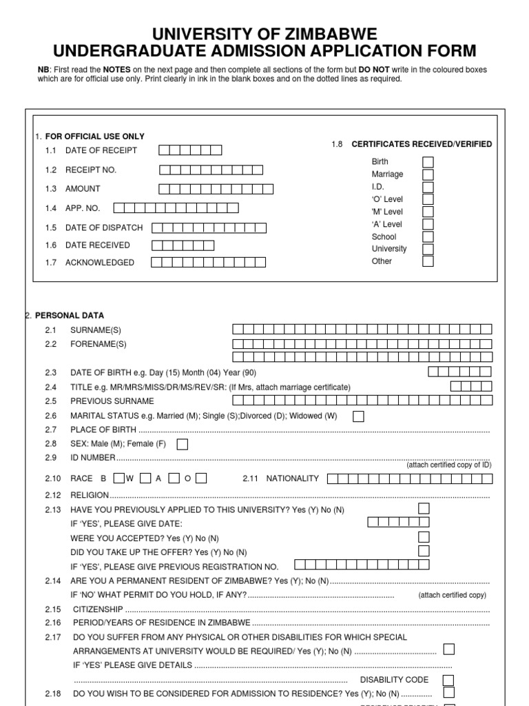 Undergraduate Application Form | Permanent Residence (United States ...
