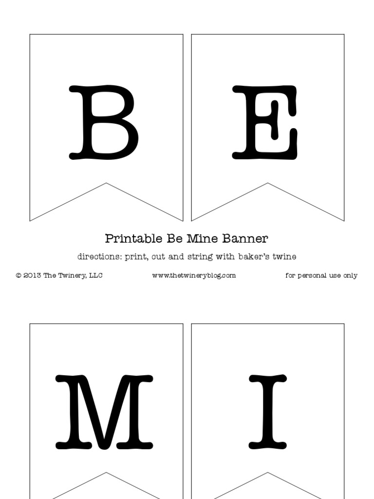 Printable Be Mine Banner (Black) - by The Twinery | PDF