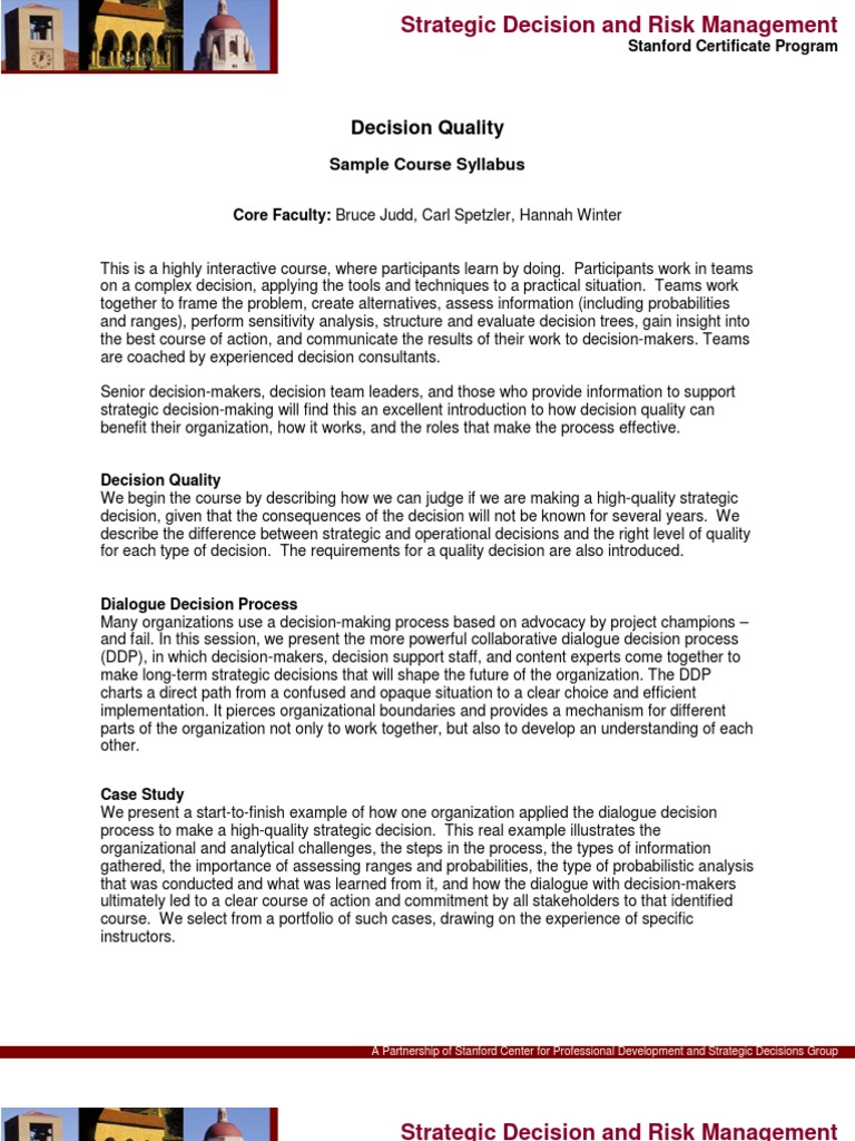 Decision Quality | PDF | Sensitivity Analysis | Decision Making