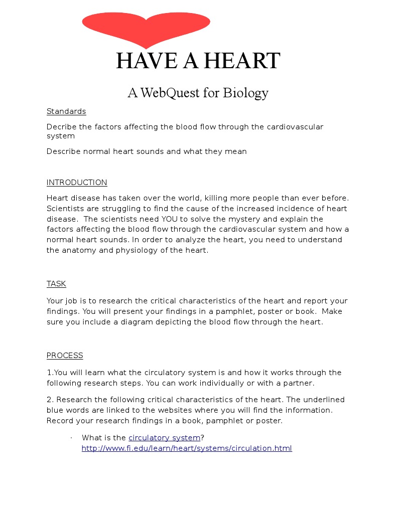 Circulatory System Webquest | PDF | Circulatory System | Heart