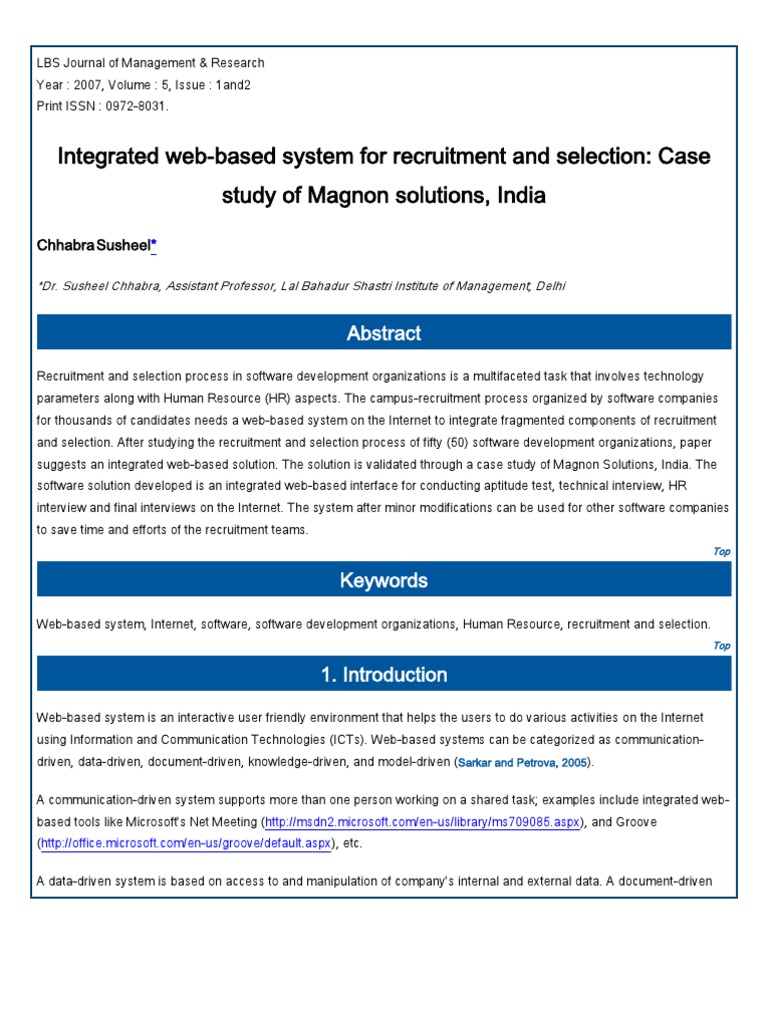 Integrated Web System for Recruitment | PDF | Recruitment | Hypothesis