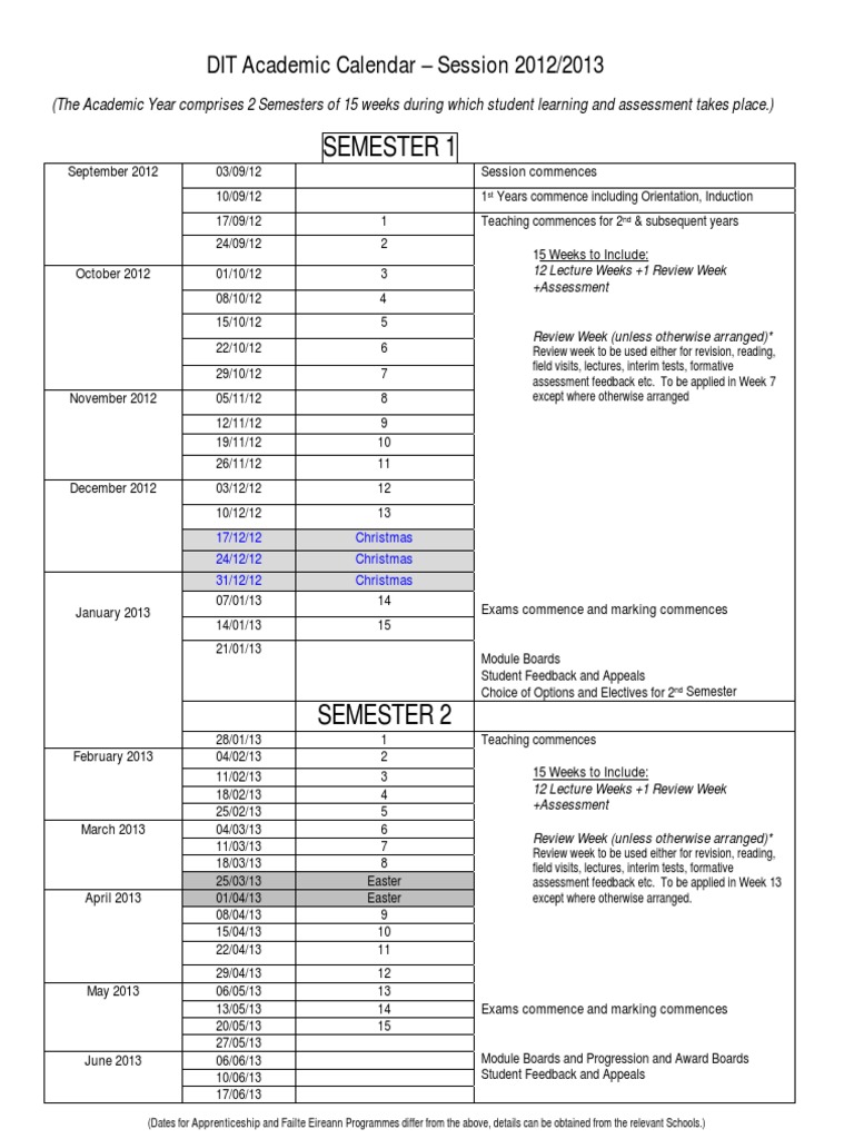 DIT Academic Calendar 2012 / 2013 | PDF | Academic Term | Schools