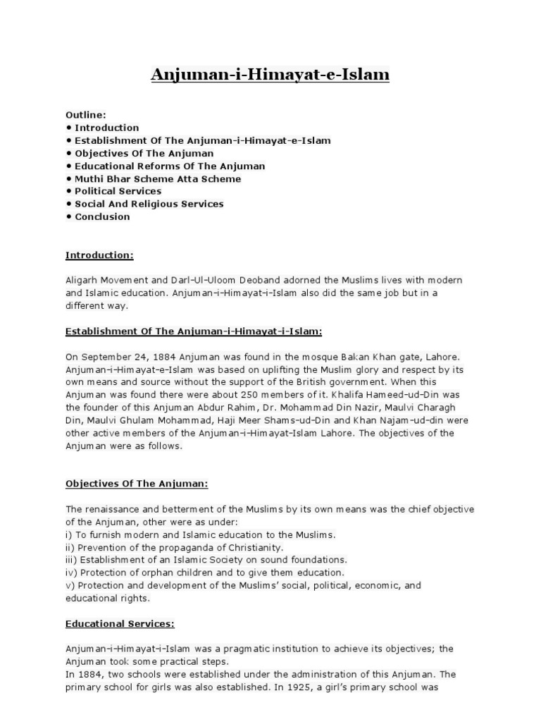 anjuman i himayat e islam | All India Muslim League | Lahore