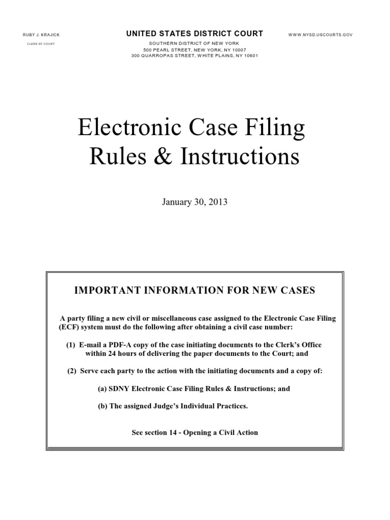 SDNY ECF Filing Rules & Instructions | PDF | Pro Se Legal ...