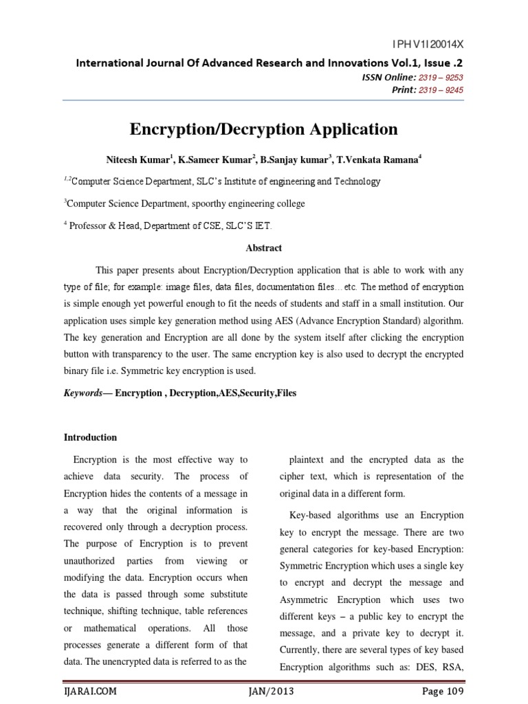 Encryption/Decryption Application | PDF | Cryptography | Key (Cryptography) Encryption/Decryption Application | PDF | Cryptography | Key (Cryptography)