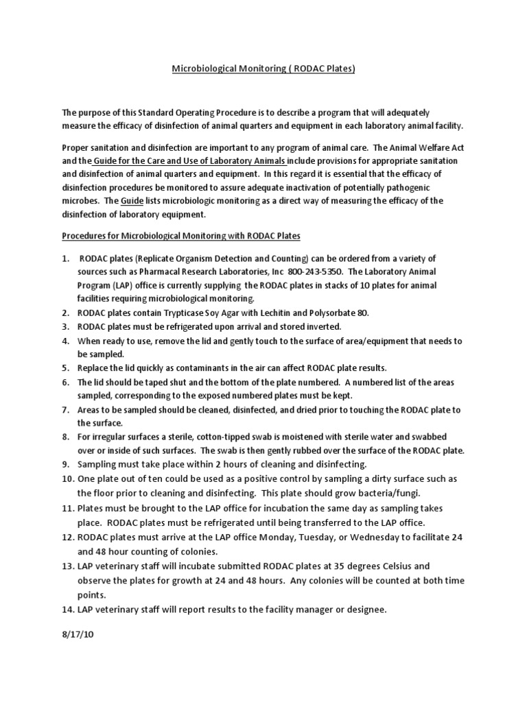 Microbiological Monitoring Rodac Plate | PDF | Disinfectant | Microbiology