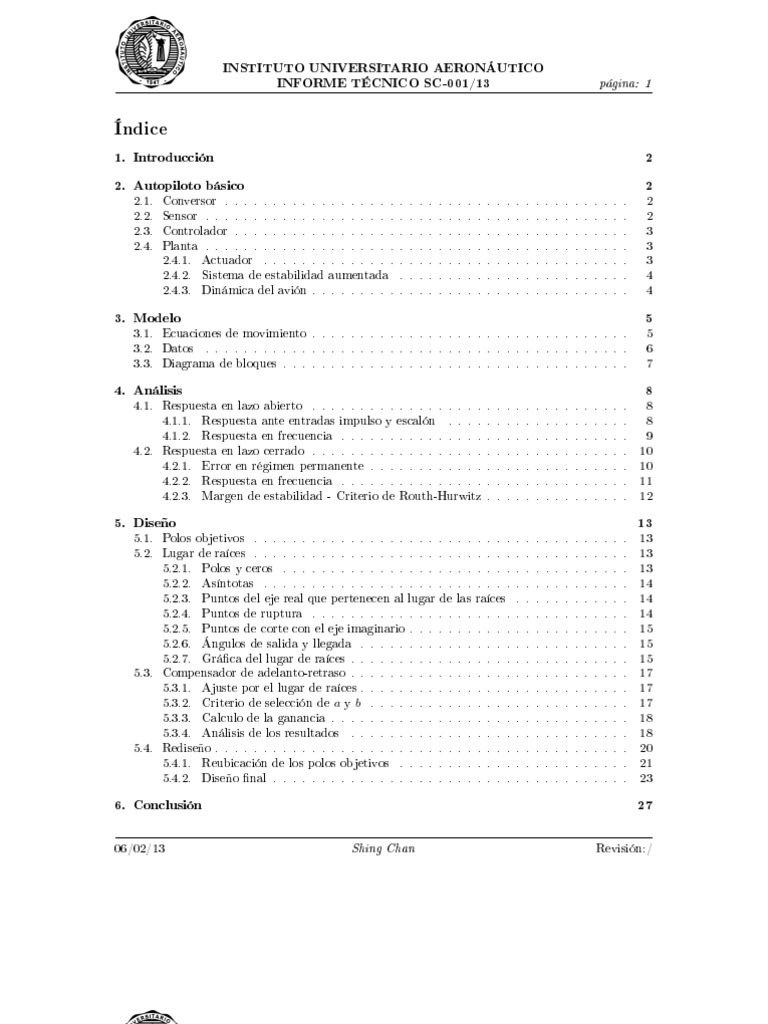 Control de Angulo de Cabeceo de Un Avion | PDF | Avión | Movimiento ...