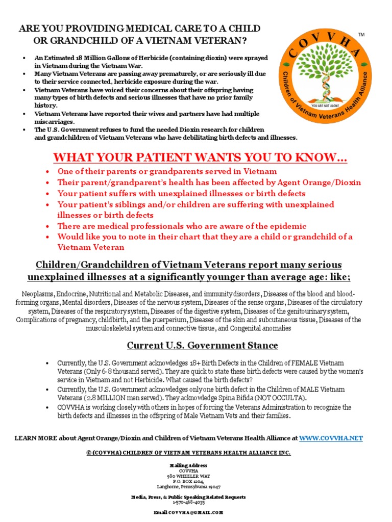 Agent Orange COVVHA Doctors Note | PDF | Agent Orange | Congenital Disorder