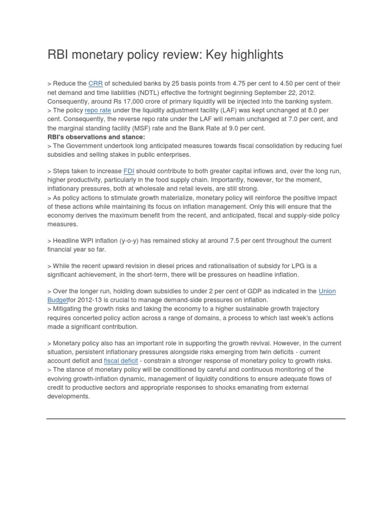 RBI Monetary Policy Review: Key Highlights: RBI's Observations and ...