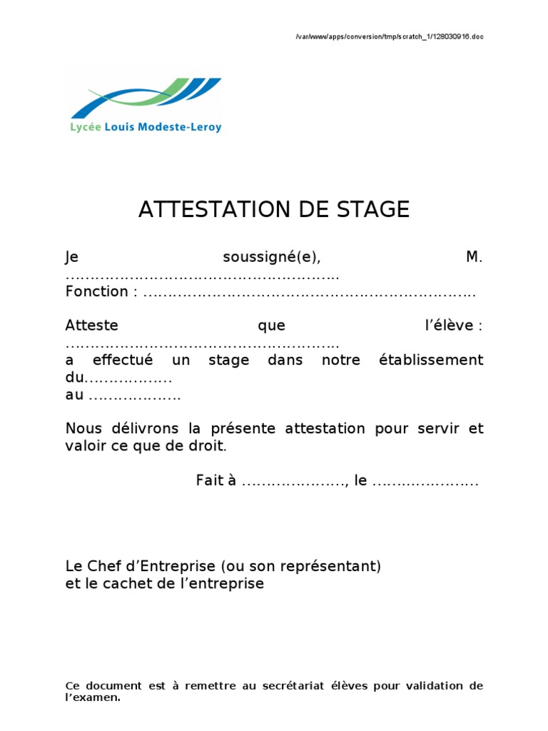 Attestation De Stage Dumez