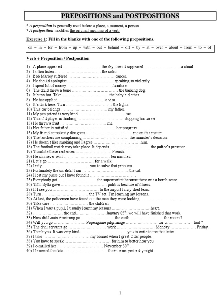 Prepositions and Postpositions Marietou | PDF | Preposition And Postposition | Grammar
