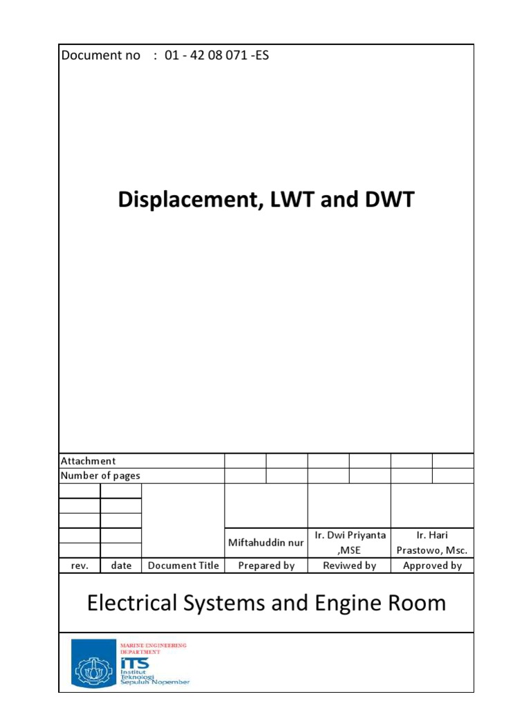 Calculation of Displacement, LWT and DWT | PDF | Tonnage | Fuel Oil