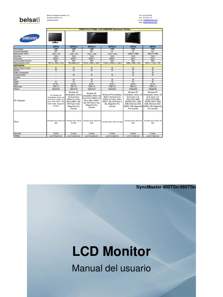 Monitores LCD Belsa: Especificaciones y Conexiones | PDF | Hdmi ...