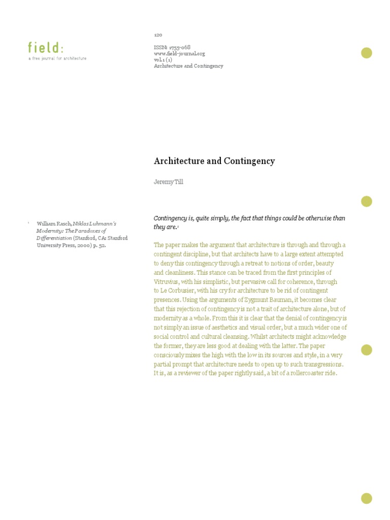 Jeremy Till - Architecture and Contingency | PDF | Reason | René Descartes