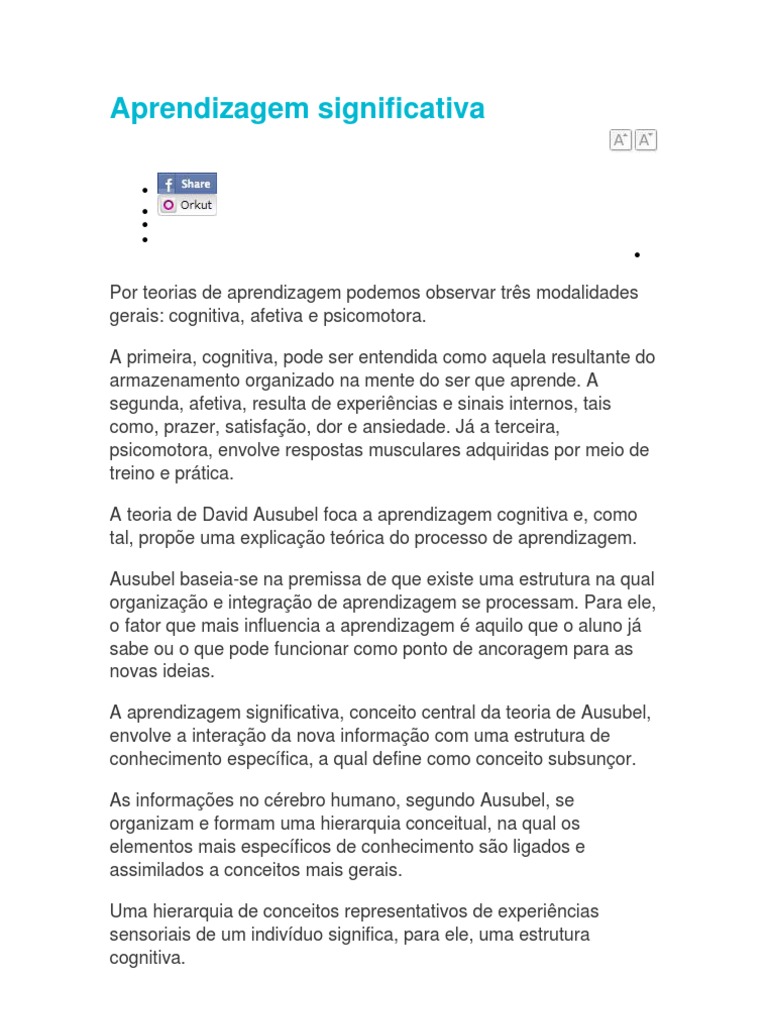 Aprendizagem Significativa Ausubel | PDF | Aprendizado | Conhecimento