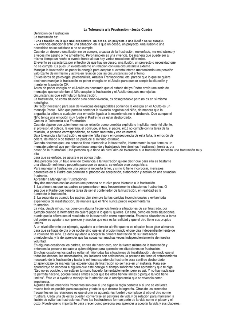 Tolerancia a la Frustración: Guía Práctica | PDF | Tolerancia | Adultos