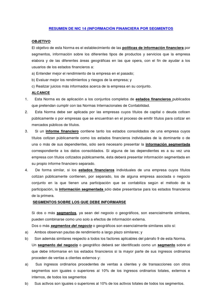 Resumen de Nic 14 | PDF | Estado financiero | Contabilidad