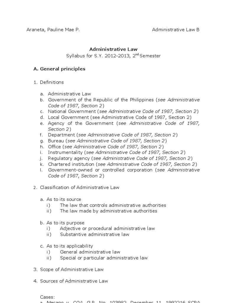 Admin Law Syllabus | PDF | Administrative Law | Government Institutions