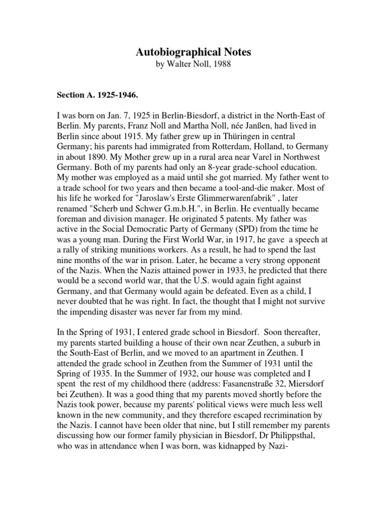 Autobiographical Notes: Section A. 1925-1946 | PDF | Thesis | Nazi Germany