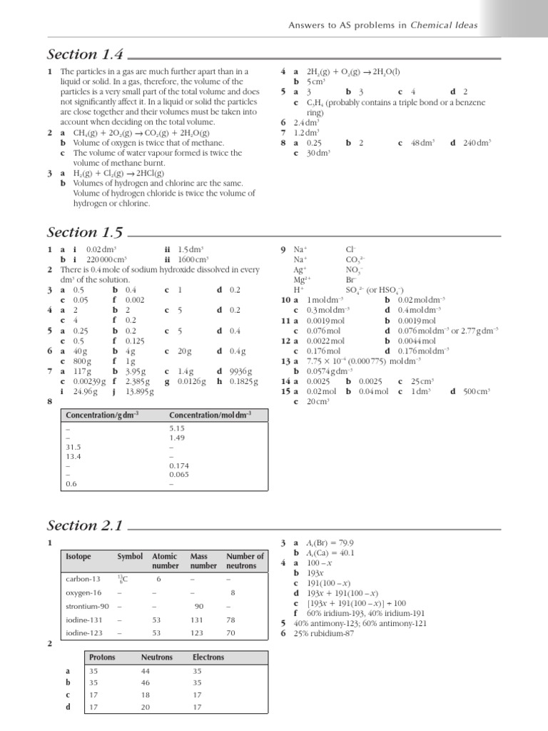 Chemical Ideas Atomic Structure Answer Sheet Mole Unit Chemical