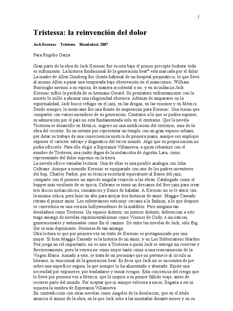 Tristessa: El dolor en Kerouac | PDF | Jack Kerouac | Beat Generation