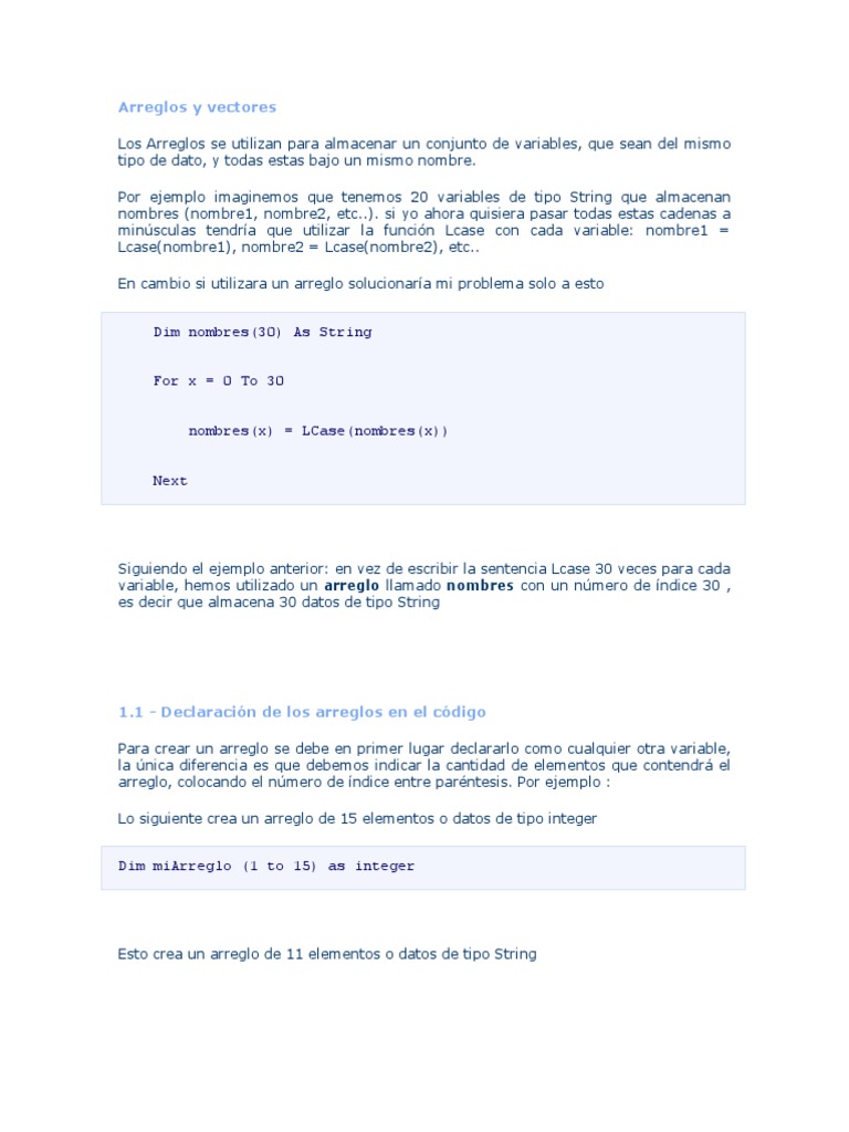 Arreglos y Vectores LBound UBound | PDF