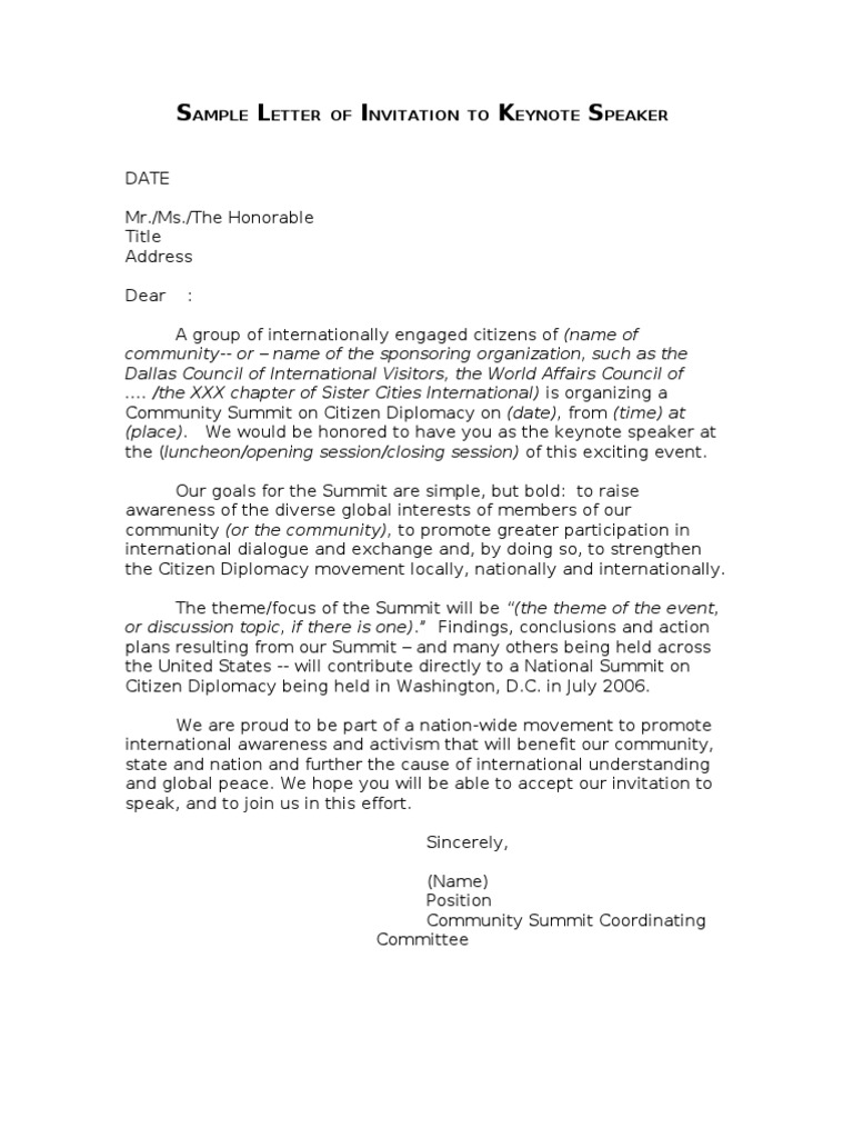 Keynote Speaker Invitation Letter | PDF