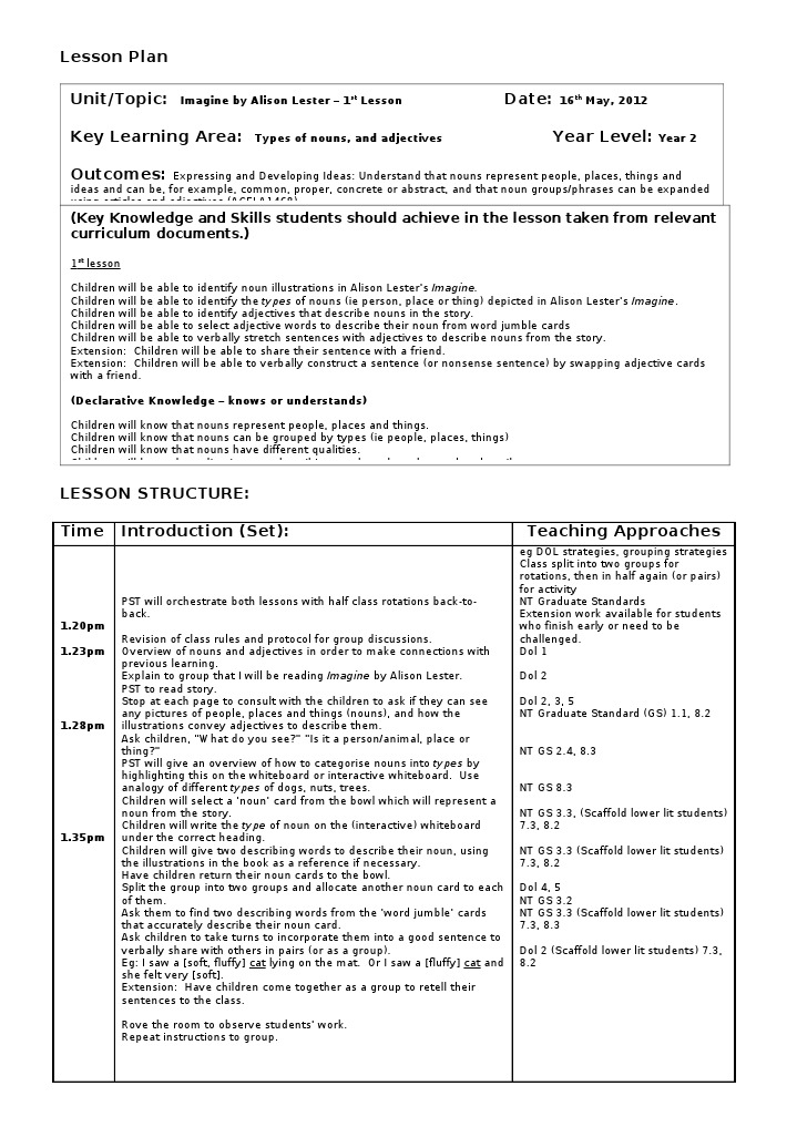 Year 2 Noun and Adjective Lesson Plan | PDF | Emotions | Learning