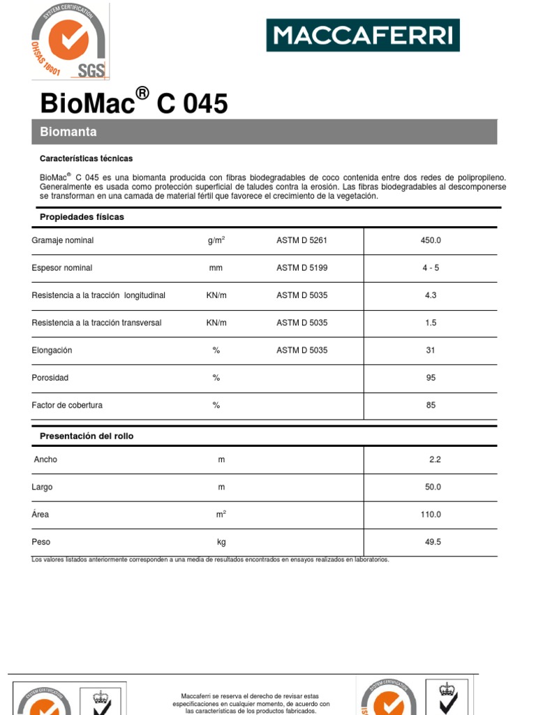 Hoja Técnica BioMac C 045 | PDF